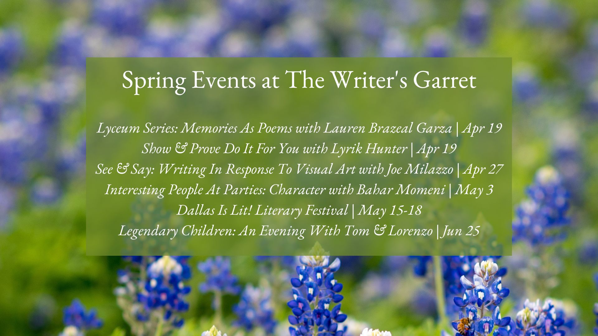 Spring Events - The Writer's Garret